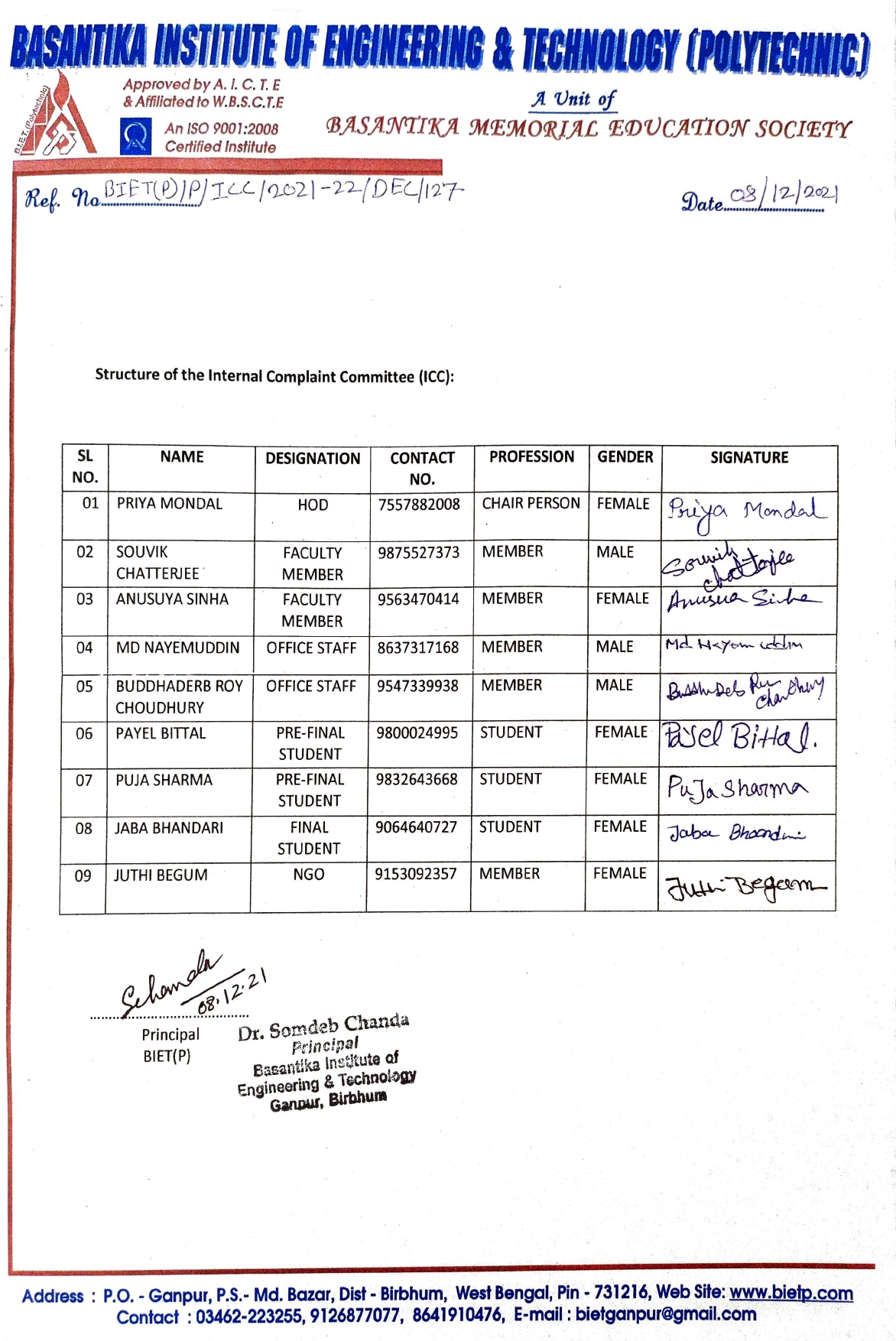 Internal Complaint Committee (ICC) – Bietp